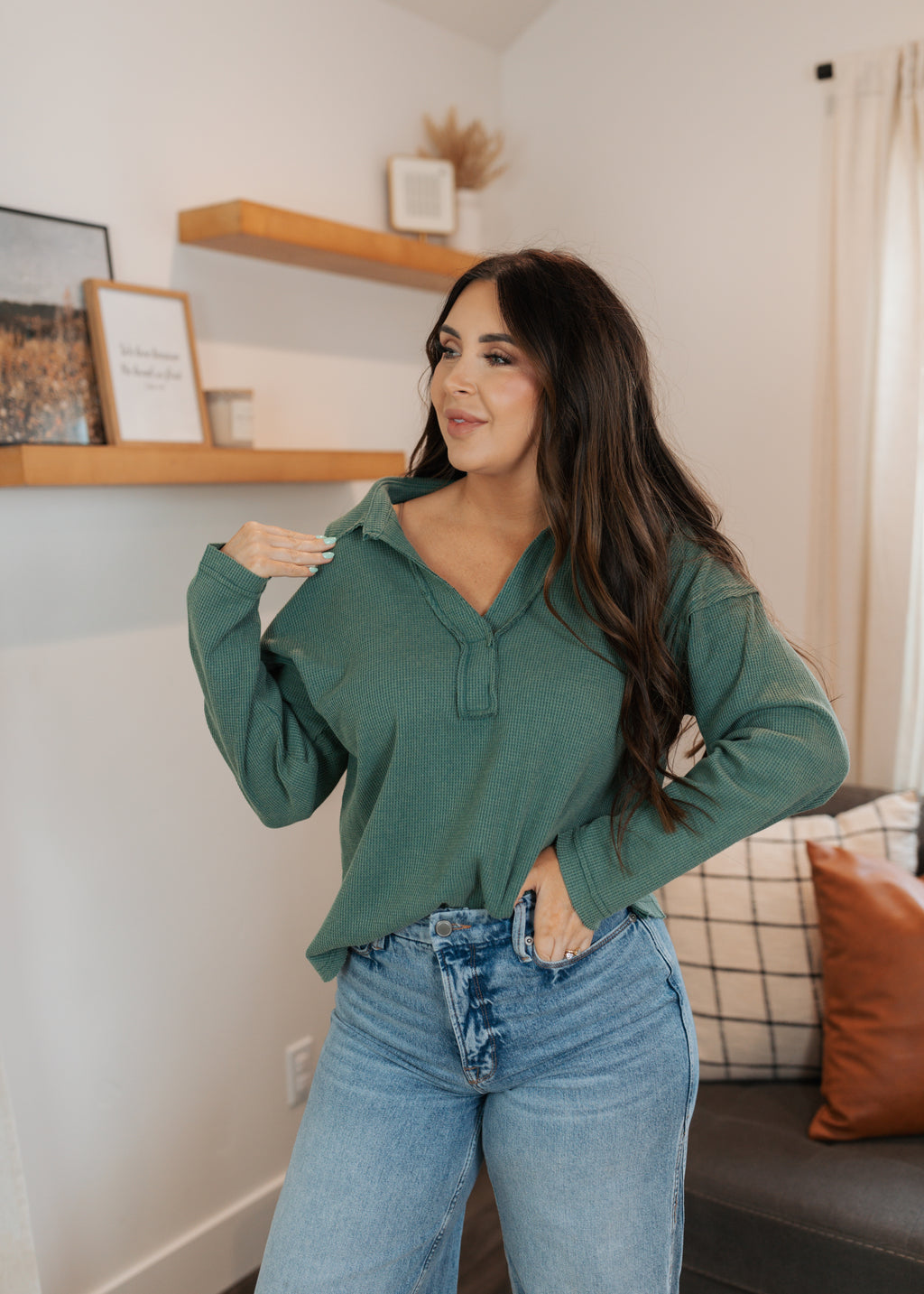 Riley Collard Top - Green – Dolly Boutique